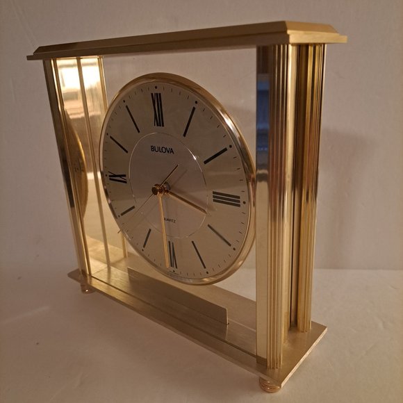 Bulova | Accents | Bulova Desk Mantle Clock Grand Prix Executive Brass ...